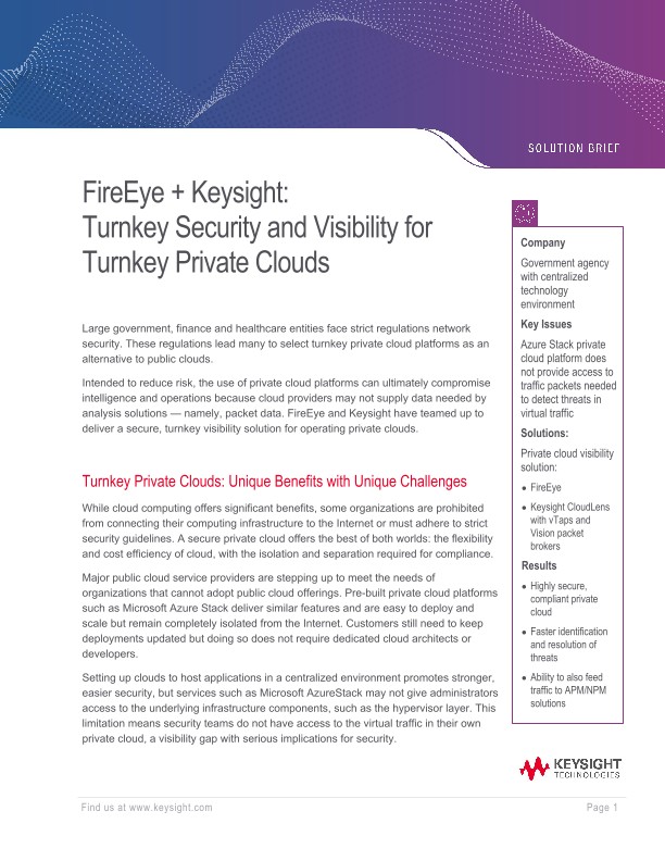 FireEye + Keysight: Turnkey Security and Visibility for Turnkey Private Clouds PDF Asset Page ...